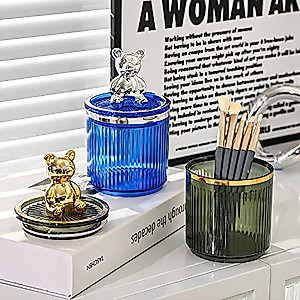 DASITON Bear Qtip Holder,Cotton Swab Holder,Bathroom Counter Organizer Containers Dispenser,for Cotton Rounds Pads Cotton Ball,Cotton Swab,Hair Clips,Ball Pad,tampon storage(Coffee