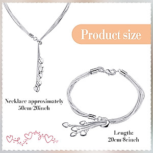MTLEE 2 Pieces Five-line Chain with Five-heart Link Bracelet Bangle Italian Five-line Chain Necklace Link for Women Christmas Gift(Silver)