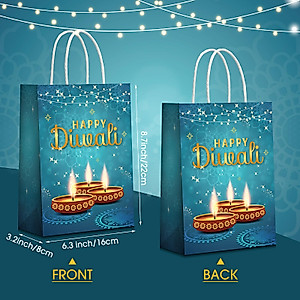 Cholemy 18 Pcs Happy Diwali Gift Bags Bulk Festival of Lights Favors Bags with Handles and Sydney Paper Diwali Birthday Present Bags Deepavali Party Supplies for Indian Diwali Light Party Decoration