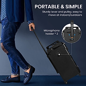 Moukey Karaoke Machine, PA System Woofer, Portable Bluetooth Speaker w/ 2 Wireless Microphones, Lyrics Display Holder, Party Lights & Echo/Treble/Bass Adjustment, Support TWS/REC/AUX/MP3/USB/TF/FM