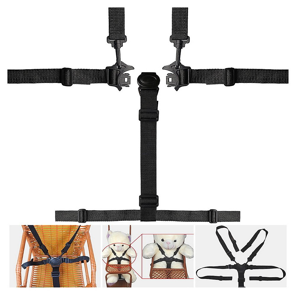 Hugesavings 5 Point Safety Harness Belt, Baby Safety Straps Seat Belts Baby Chair Stroller Pram Buggy Strap for Stroller High Chair Pram Buggy Children Kid Pushchair