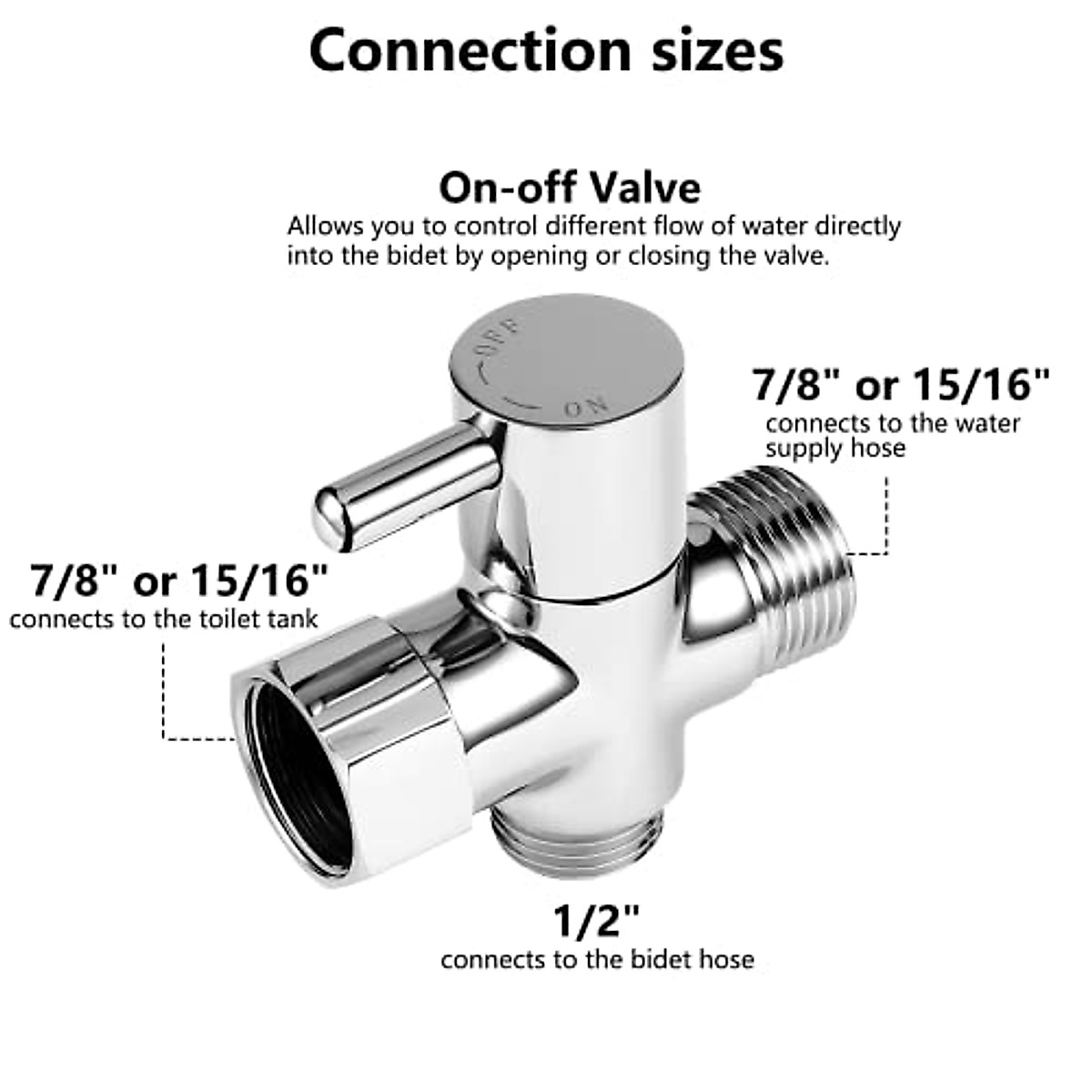 SOMDARHK Bidet T Adapter, Brass T Adapter with Shut-Off Valve, 3 Way Tee Connector 7/8" 16/15" 1/2” Leakproof T-Valve Adapter for Toilet Bidet Sprayer
