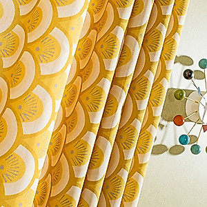 VOGOL Thermal Insulated Window Room Grommet Curtain Drapes for Bedroom and Living Room, Set of 2 Curtains & Panels, 52 x 84 Inches, Yellow Geo Pattern in White