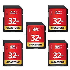 Gigastone 32GB 5-Pack SD Card UHS-I U1 Class 10 SDHC Memory Card High-Speed Full HD Video Canon Nikon Sony Pentax Kodak Olympus Panasonic Digital Camera, with 5 Mini Cases