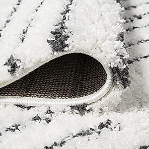 JONATHAN Y MOH407A-8 Petra Abstract Stripe Geometric Shag Indoor Area-Rug Bohemian Contemporary Glam Easy-Cleaning Bedroom Kitchen Living Room Non Shedding, 8 X 10, White/Black