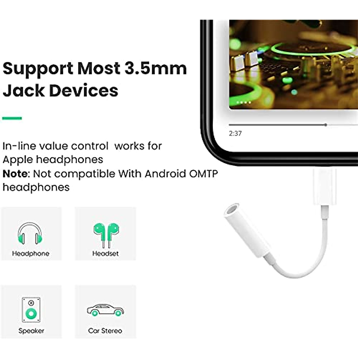 Apple MFi Certified 3 Pack Headphone Adapter for iPhone, Lightning to 3.5 mm Headphone Jack Adapter for iPhone Converter Dongle Auxiliary Audio Splitter Cable Compatible with iPhone 14 13 12 11 X XS 8