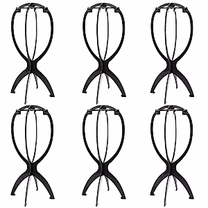 DANSEE 6 Pack Short Wig Stand Portable Wig Holder for multiple Wigs and Hats, 14.2 Inches Travel Wig Stand(Black)