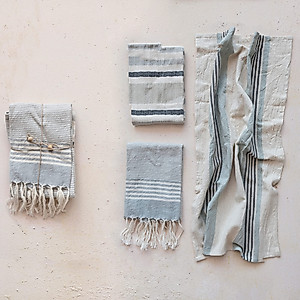 Creative Co-Op Cotton Stripes and Fringe, Set of 3 Styles Tea Towel, Multi