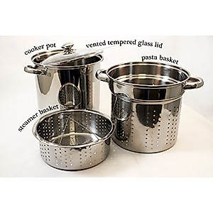 EXCELSTEEL 4 Piece 18/10 Stainless Steel Multi-Cookware Set With Encapsulated Base, 12 Qt