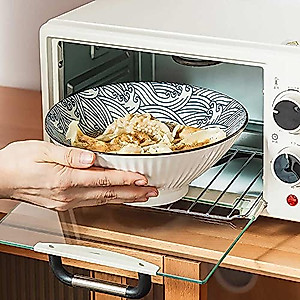 QINLANG 38 oz Japanese Ramen Bowls, Cereal Bowls, Soup Bowls, Pho Bowls, Noodle Bowls, Blue and White Ceramic Bowls Set of 4, 8 inches