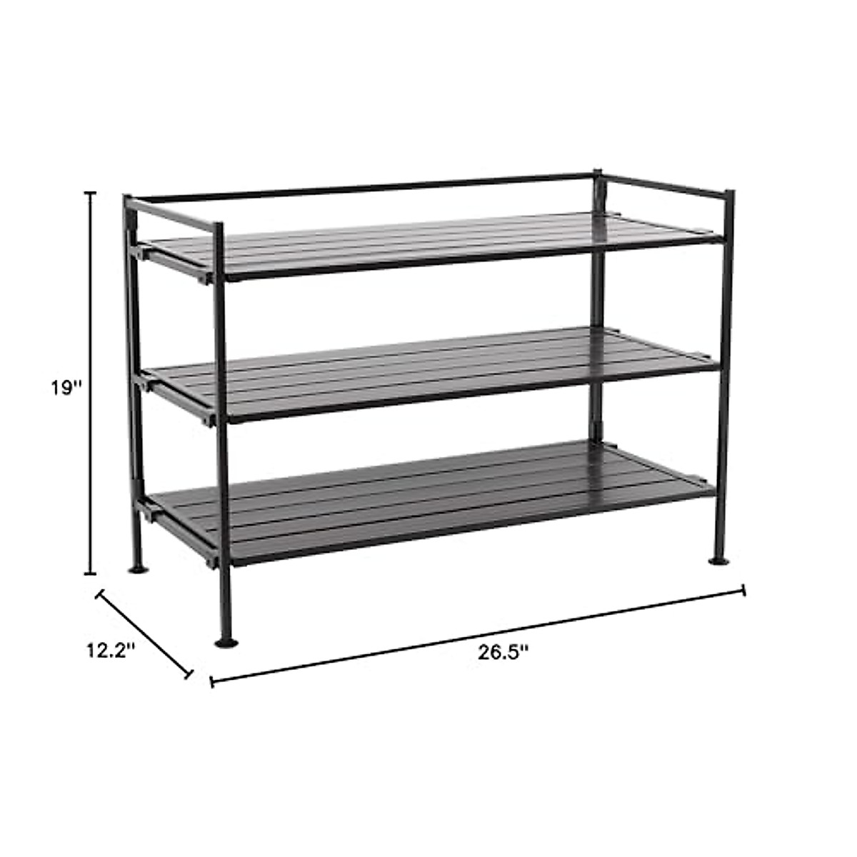 Seville Classics Sturdy Freestanding Storage Shelf for Bedroom, Closet, Entryway, Dorm Room Organizer, Stackable Metal 3-Tier 2" Resin Slat Shoe Rack, Espresso