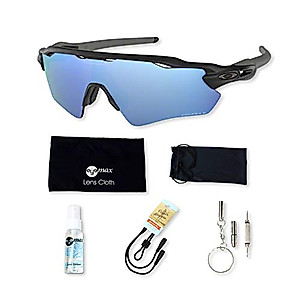 Oakley Radar EV Path, OO9208 (55) Matte Black/Prizm Deep Water Polarized 138mm, Sunglasses Bundle with original case, and accessories (5 items)