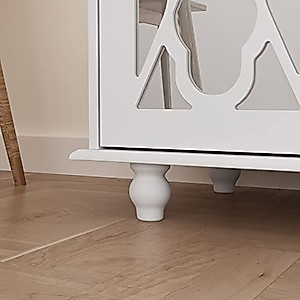 DiDuGo Sideboard with Glass Doors, Mirrored Storage Cabinet with 3 Drawers, Credenza Buffet with Wooden Legs, for Living Room Hallway White (55.1”W x 15.7”D x 35.4”H)