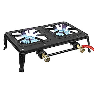 Propane Burner,Gas Burners for Cooking Outdoor,Gas Stove Burner, Camping Stove Propane Portable,Propane Grill Camping Iron Cast, 2 Burners Patio Yard Camping BBQ Cooking