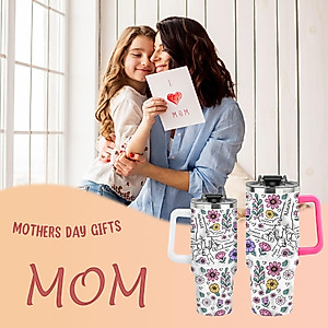 Personalized Mothers Day Birthday Gifts for Mom Nana Grandma, Custom You Hold Our Hands Also Our Hearts 2D 40oz Tumbler with Name, Customized Mother's Day Gifts from Daughter Son Kid, Travel Cup