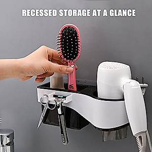 DREAMBOAT Hair Tool Organizer Wall Mount No Drilling Wall Mount Hair Dryer Holder Acrylic,Hair Organizer Storage Comb Bathroom Organizer Black