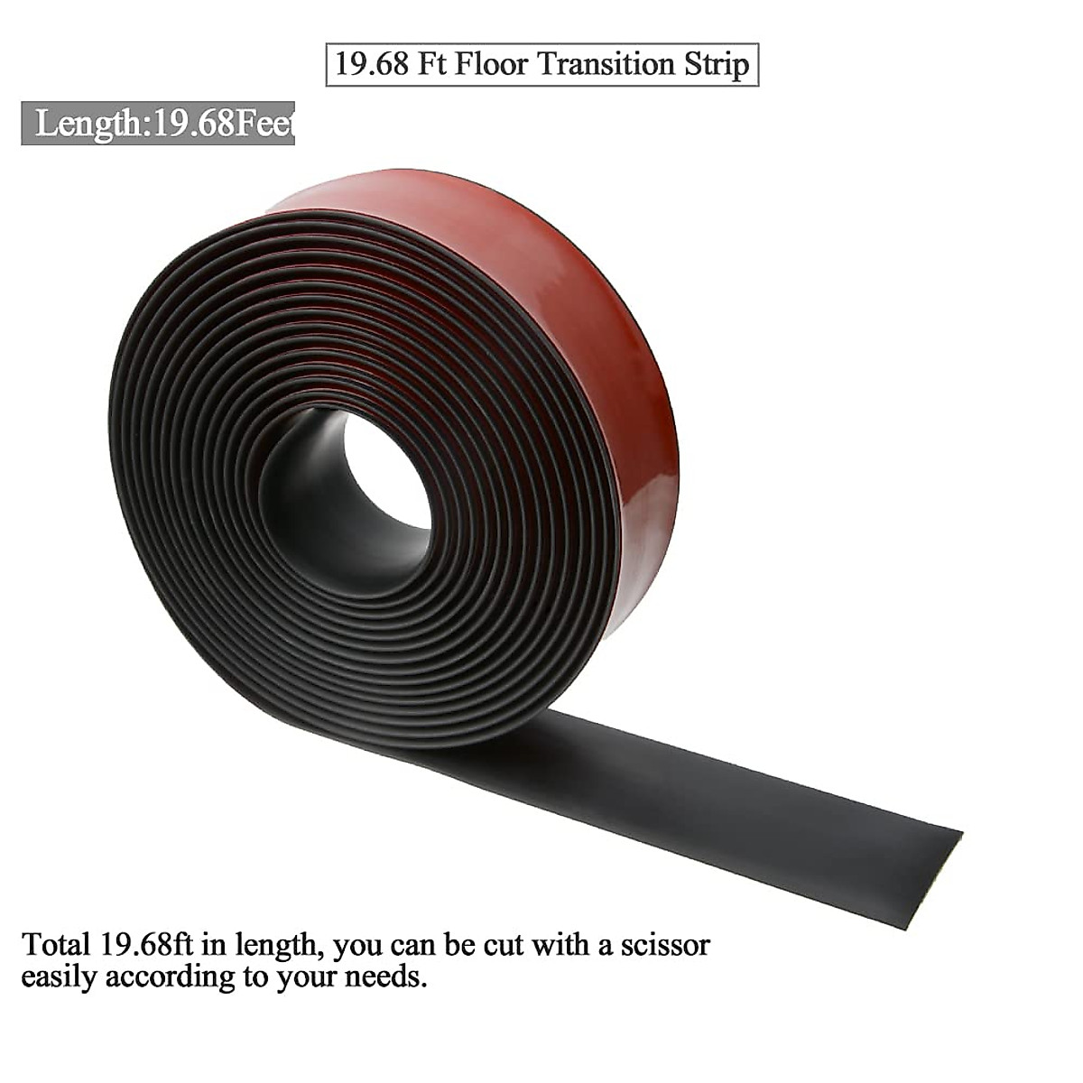 Floor Transition Strip Self Adhesive, 6.56Ft Thresholds for Doorways, 2'' Wide Vinyl Floor Edge Trim, PVC Carpet & Floor Cover Strips, Floor Flat Divider Strip for Laminate Flooring (Black)