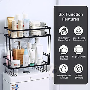 WORTHBUY Bathroom Over Toilet Storage Shelf, Bathroom Organizer, Above Storage Cabinet Restroom Paper Holder, No Drilling Space Saver with Wall Mounting Design (Black)