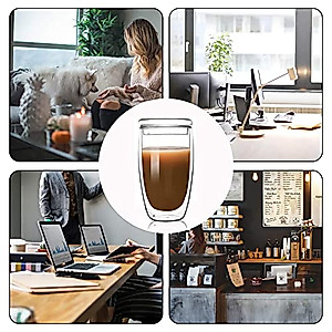 ZHMTang 1 Piece of Double-walled Borosilicate Glass Mug Tumbler for Coffee, Milk, Tea (15 Oz Glass lid)