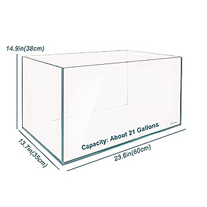 Allcolor Ultra Clear Rimless Aquarium Tank 2-22 gallons Low Iron Glass (21Gal - Top Glass Canopy)