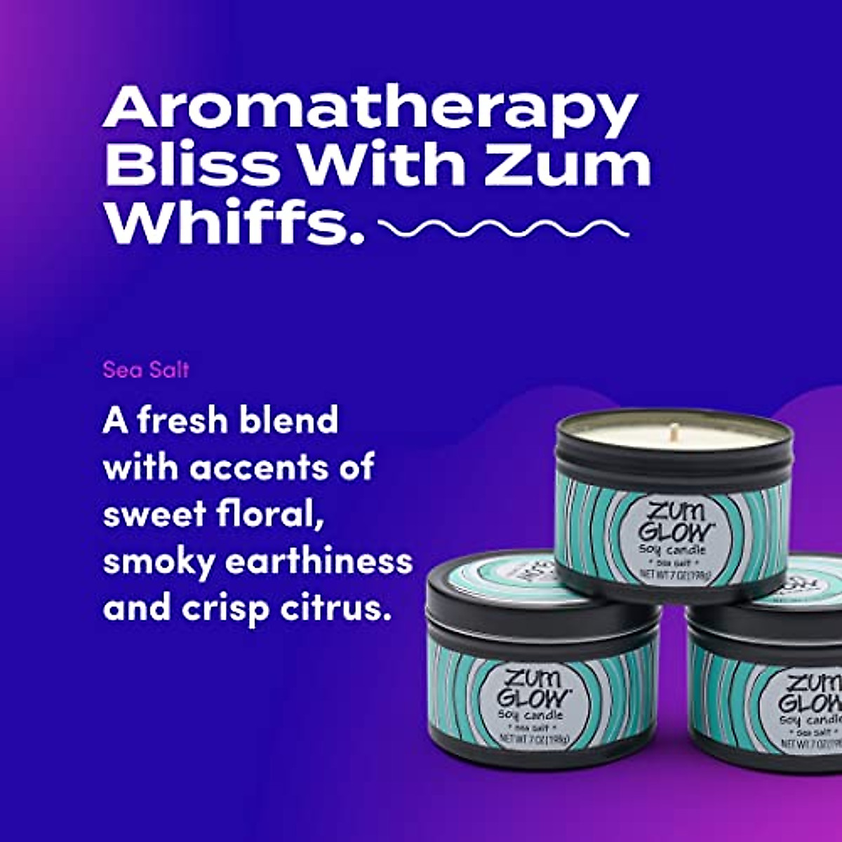 Zum Glow Soy Candle - Sea Salt - 7 oz (3 Pack)