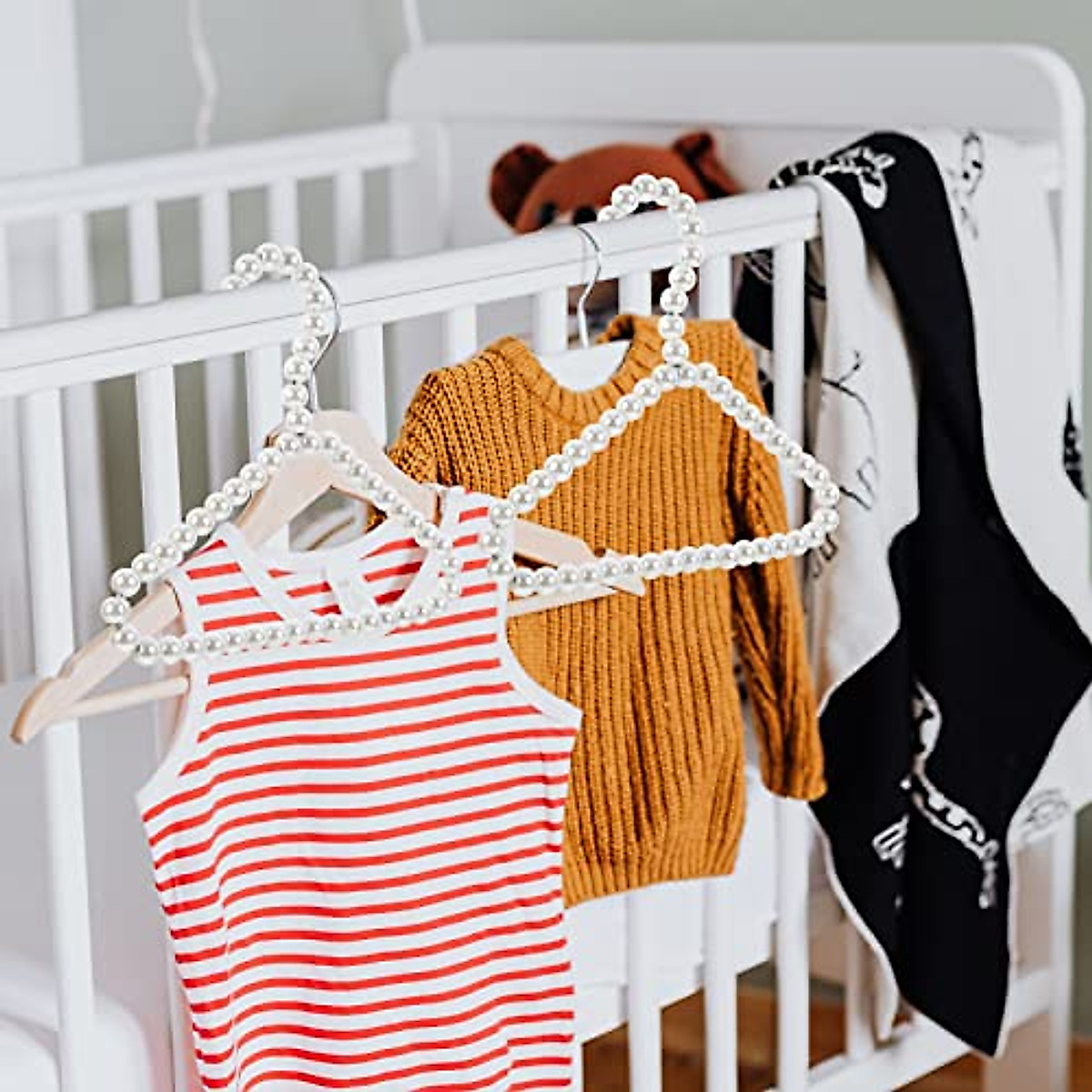 POPETPOP Pearl Cloth Hanger 2pcs Pearl Beads Metal Clothes Hangers Mini Pearl Hangers Baby Clothes Rack for Dogs Cats Kids