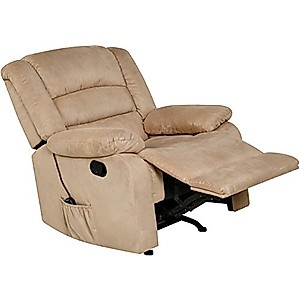 Relaxzen Longstreet Rocker Recliner with Massage, Heat and Dual USB Ports,Microfiber, Beige