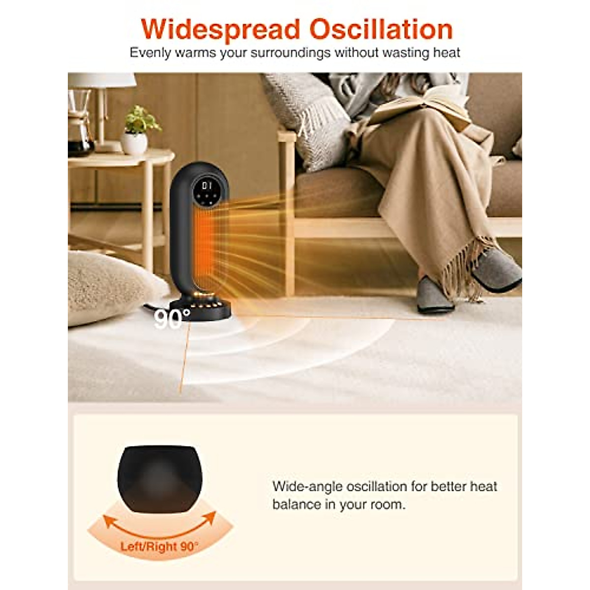 Lafhome Space Heater, 1500W Portable Ceramic Tower Heater, Oscillating Electric Space Heater with LED Flame Light, 12H Timer & Remote Control for Home Bedroom Office Indoor Use