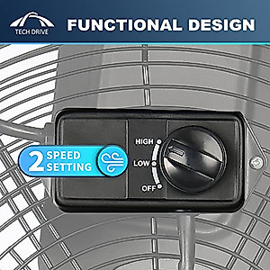 Tech Drive Heavy Duty Metal Industrial Drum Fan, 24 inch High Velocity Shop Fan, 2 Speed Large Floor Fan for Warehouse, Workshop, Factory, Garage, All Metal, Black