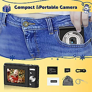 Digital Camera, Upgraded 48MP Autofocus FHD 1080P Small Digital Camera for Kids Video Camera with 32GB SD Card 16X Digital Zoom, Compact Point and Shoot Vlogging Camera for Teens Students Adult