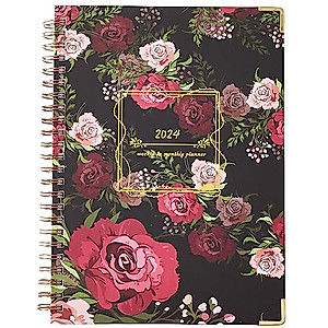 2024 Planner - Weekly & Monthly Planner with Tabs, 8.2'' x 6.2'', 12-Months Planner with Monthly Tabs, Twin-Wire Biding, Holidays, Notes Pages, Back Pocket - Floral