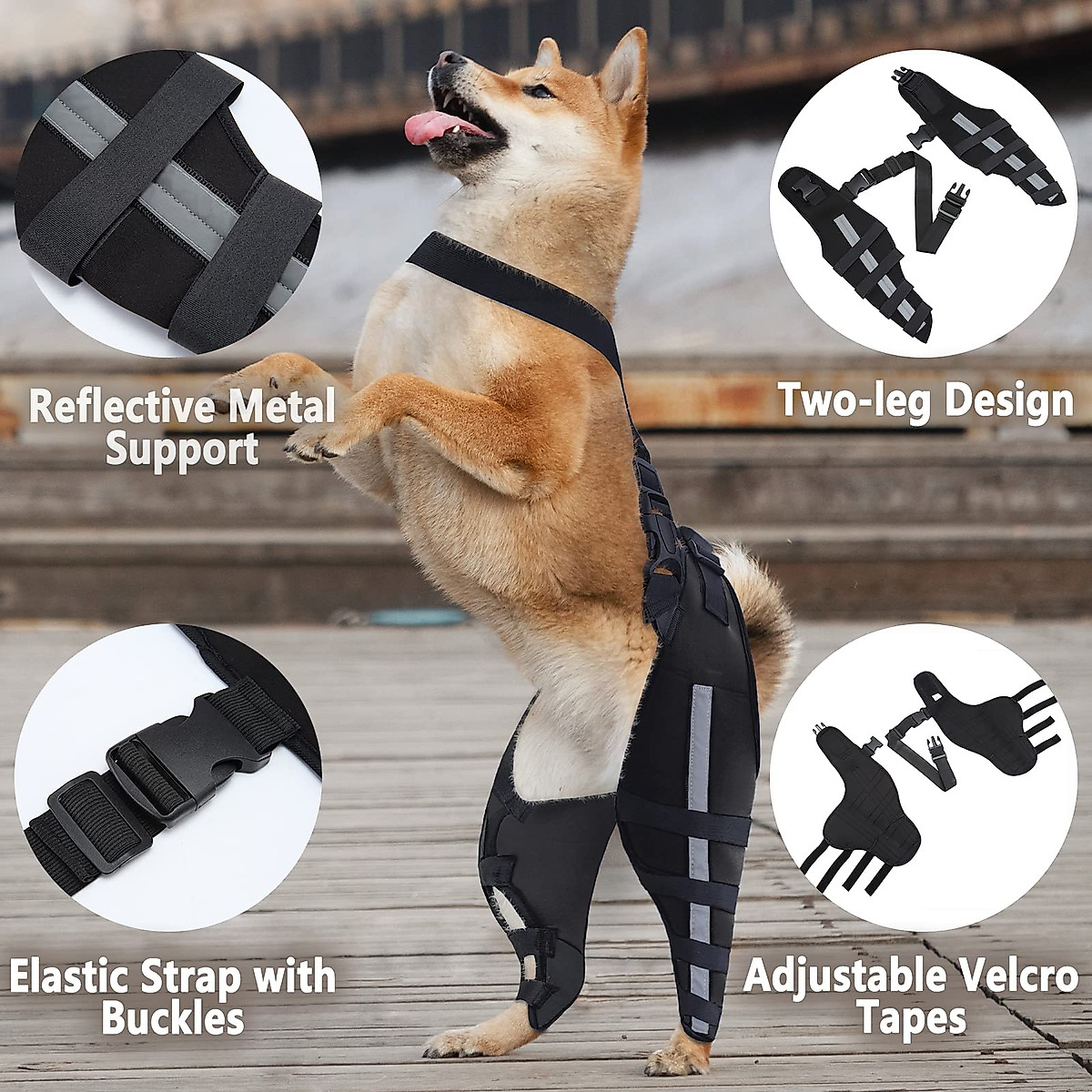 MewMewLand Dog Knee Braces for Pain CCL, ACL, Arthritis, Extra Support, Dog ACL Brace Hind Legs with Metal Side Stabilizers, Black Medium
