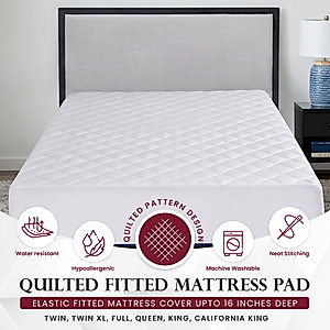 LUX Decor Twin Mattress Pad - Quilted Elastic Fitted Mattress Cover Protector Upto 16 Inches Deep Pocket - Soft Breathable Noiseless Mattress Topper (39 X 75)