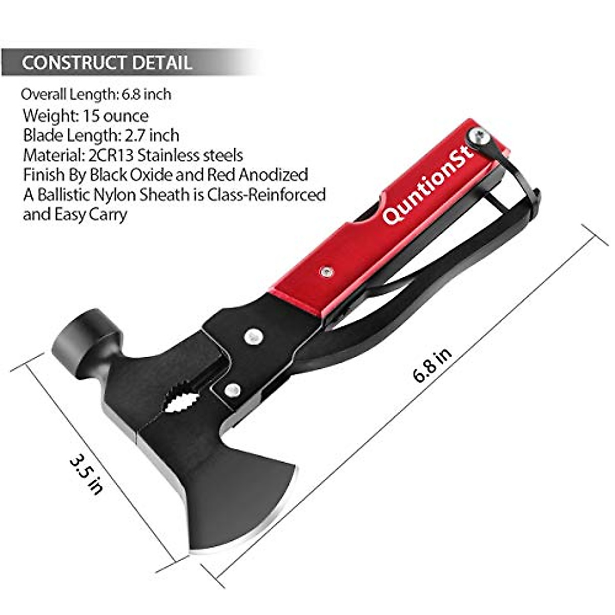 Camping Gear Multitool, Stocking Stuffers for Men, Christmas Mens Gifts for Dad Husband Boyfriend, 16 in 1 Camping Accessories Multitool Hatchet, Camping Tool with Axe,Hammer,Plier,Knife,Bottle Opener