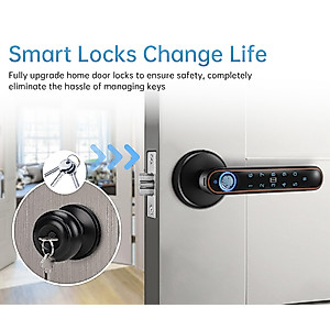 Pulido Fingerprint Door Knob, Full Function 5-in-1 Smart Door Knob, Fingerprint Door Lock for Bedroom, Office, Hotel, Pantry, Biometric Door Knob with 5 IC Cards, Waterproof