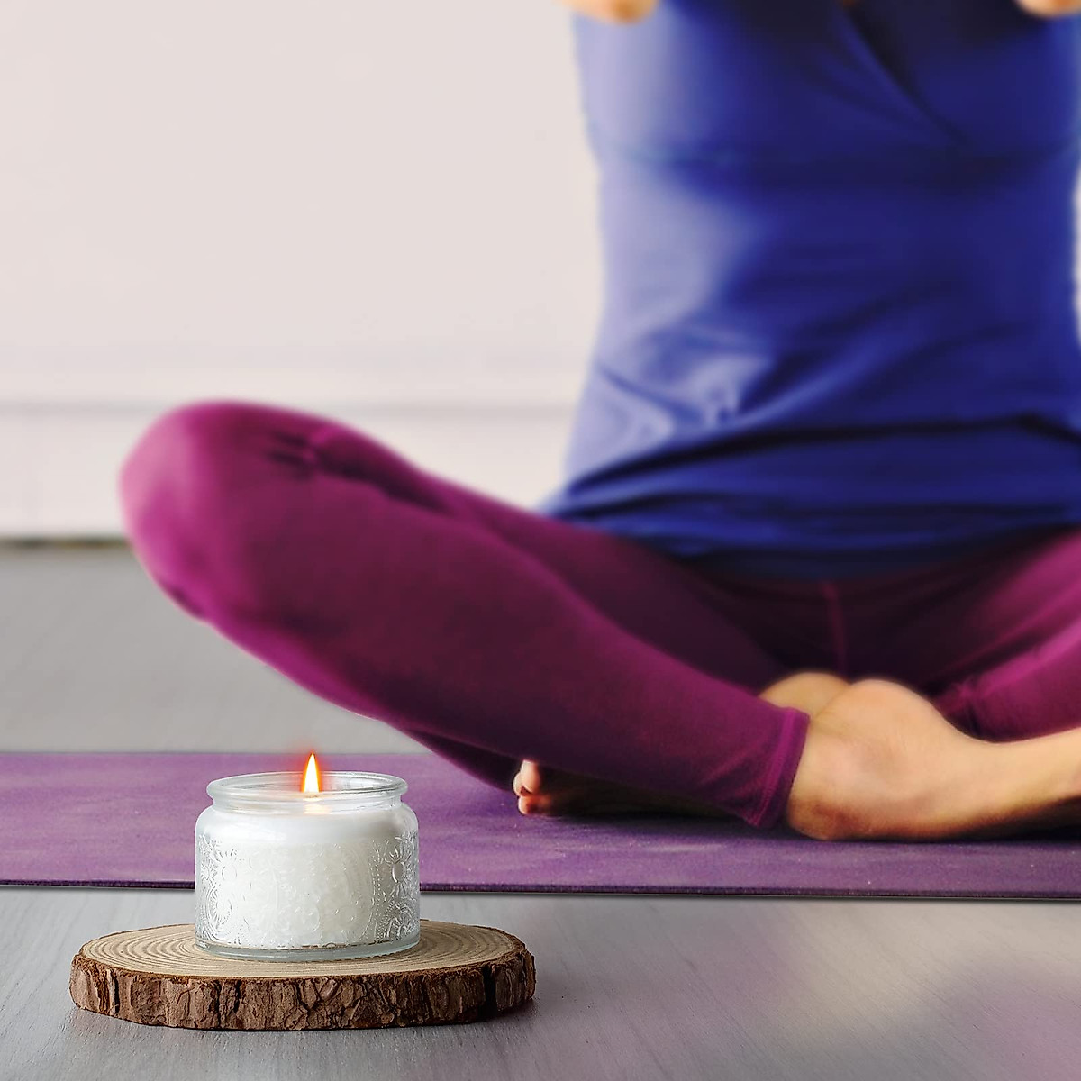 Art Secret 4oz Sun Moon Stars Embossed Glass Candle Container with Lid and Labels (Pack of 18, Clear)