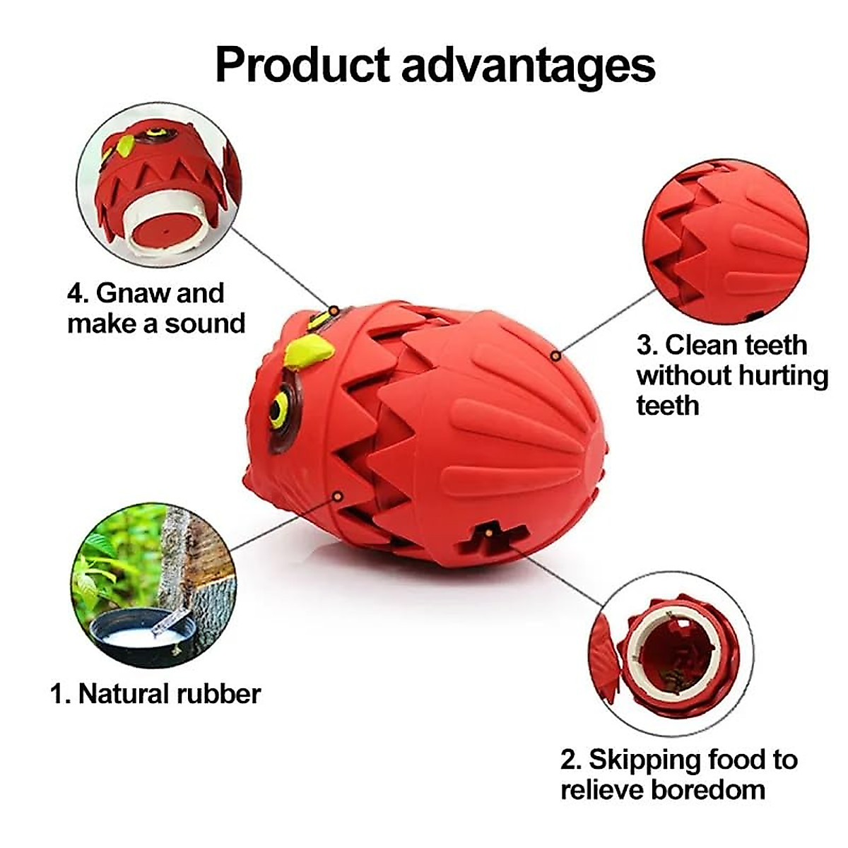 WapaW Owl Squeaky Dog Toy - Natural Rubber Treat Dispensing Dog Toys for Small & Medium Dogs, Indestructible Dog Chew Toys for Aggressive Chewer, Tough Dog Toothbrush Toy (Red Owl)