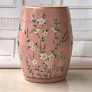JCAKES Rustic Ceramic Chinese Stool, Pink, Ceramic Painted Craft, Handmade, Suitable for Garden, Bedroom, Terrace, Backyard Decoration.