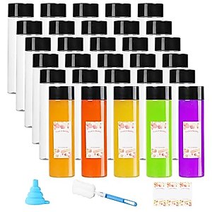 novelinks 30 Pcs 12oz Plastic Juice Empty Round Bottles with Caps, Bulk Reusable Clear Containers, Drink Beverage Containers with Black Tamper Proof Lids