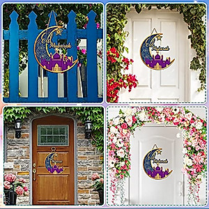 SIOCHOME Eid Ramadan Mubarak Door Decorations 11.5" Ramadan Mubarak Moon Handing Sign Eid Ramadan Decorations for Front Door Wall Window Decor Islamic Home Party Supplies