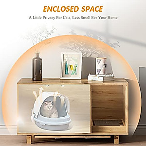 DMIDYLL Extra Large Cat Litter Box Enclosure Houses with Cat Food Bowls and Scratch Pad for Indoor Cats, Hidden Cat Litter Box Furniture Cabinet, Cat Washroom, Modern Cat Home Nightstand