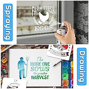 20 Pieces Farmhouse Stencils Reusable Farm Painting Stencils Farm Theme Drawing Art Template for Scrapbooking Drawing Tracing DIY Furniture Wall Floor Fabric Decors, 2 Sizes and 20 Patterns