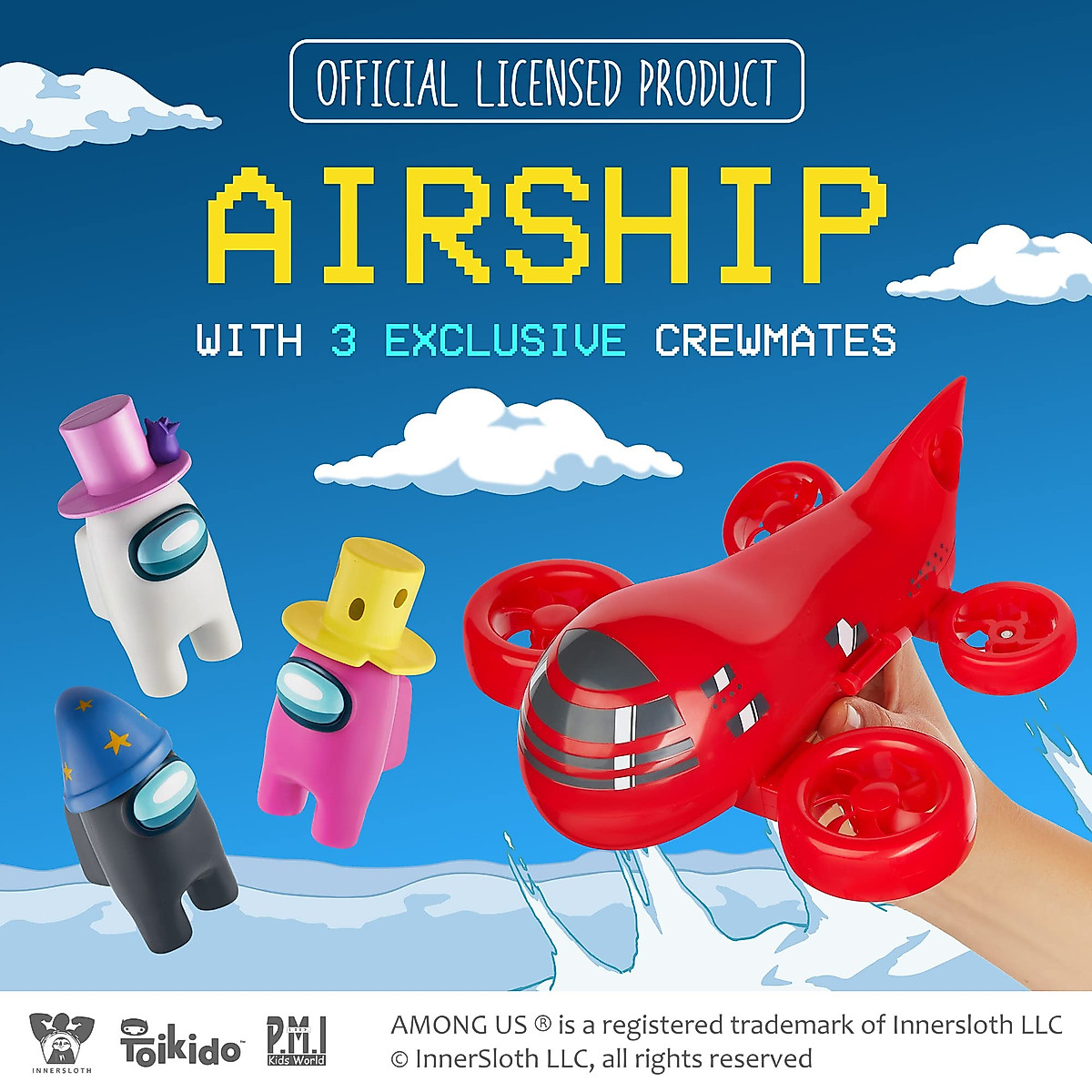 P.M.I. Exclusive Among Us Toys Set | Red Airship & 3 Unique Collectibles | Featuring Pink Crewmate in Muenster Hat | Perfect for Kids & Fans