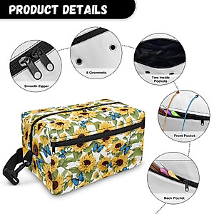 Mumeson Sunflower Yarn Storage Bag Knitting Needles Crochet Hooks Skeins Yarn Knitting & Crochet Storage Bag Yarn Project Box with Adjustable Strap and Holes for Ladies