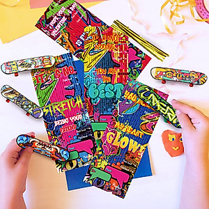 36 Pcs Finger Skateboards with Greeting Cards for Valentines Day Set, Finger Board Assorted Mini Skateboards Valentine Classroom Exchange Cards Valentine Party Favor for Valentine's Day Prizes Gift