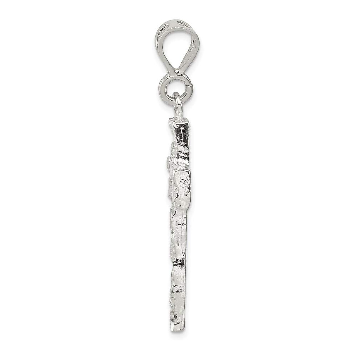 Solid 925 Sterling Silver Nugget Cross Pendant Charm - 46mm x 22mm