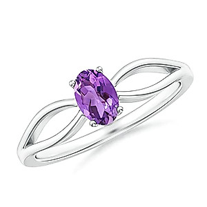 Carillon Stackable 925 Sterling Silver Oval 6X4 MM Amethyst Gemstone Women Love Engagement Ring (Sterling Silver, 8)