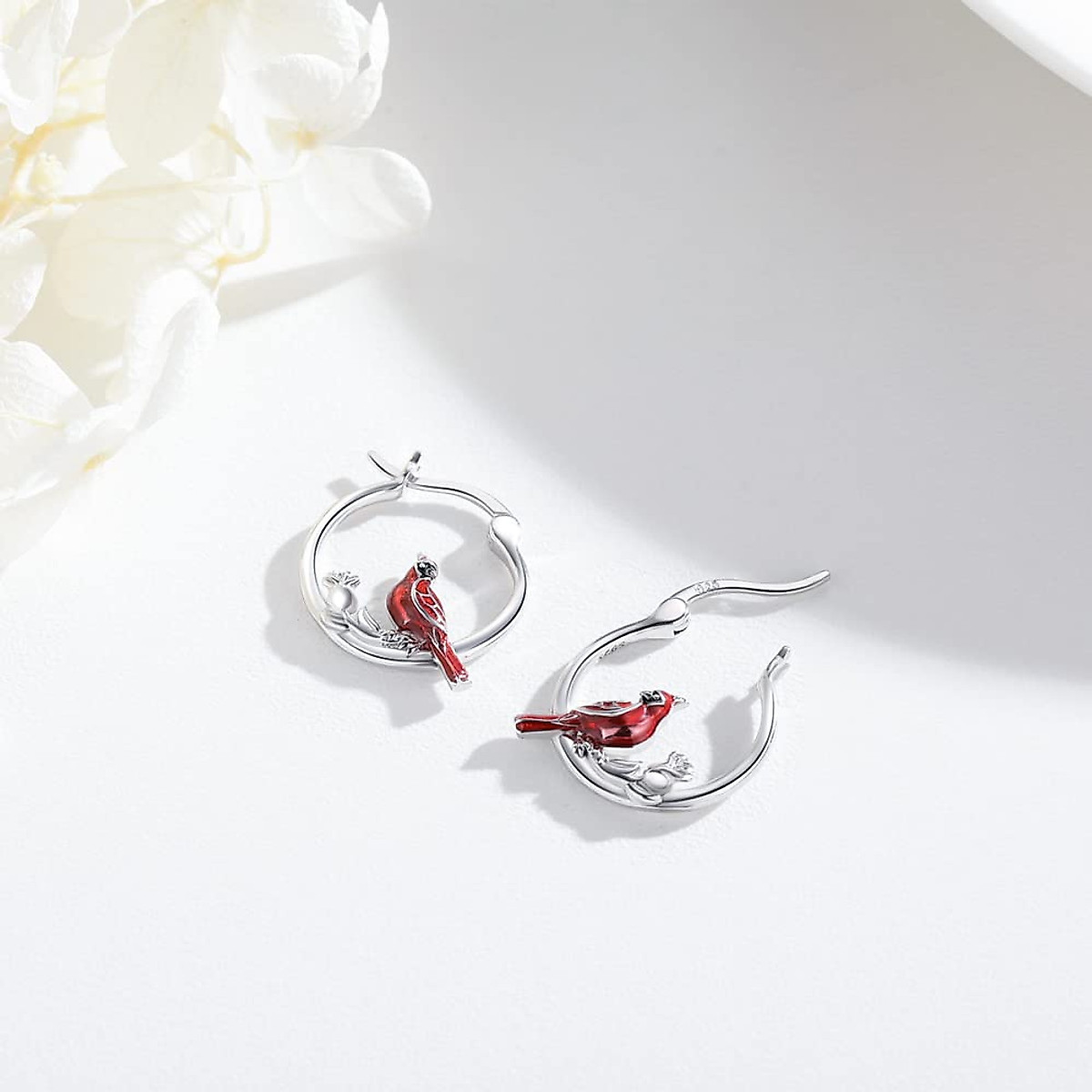 Cardinal Earrings Sterling Silver Hypoallergenic Hoop Earrings for Sensitive Ears Cardinal Jewelry Gifts for Women