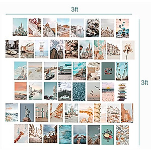 Onivein Peach Teal Wall Collage Kit Aesthetic Pictures, 50Pcs 4 x 6 Inch Blue Aesthetic Picture,Summer Beach Collage Print Kit, Trendy Cute Posters for Teen Girls, Photo Collage Kit for Dorm