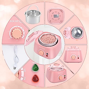 Bouvetan Waxing Kit for Women - Warmer with 17.5oz Hard Wax Beads, 20 Wax Sticks for Face, Eyebrow, Armpit, Arms, Legs, Bikini Hair Removal